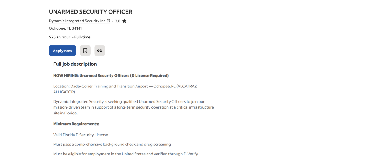 Alligator Alcatraz Security Job Postings Hint at Long-Term Facility | Miami New Times